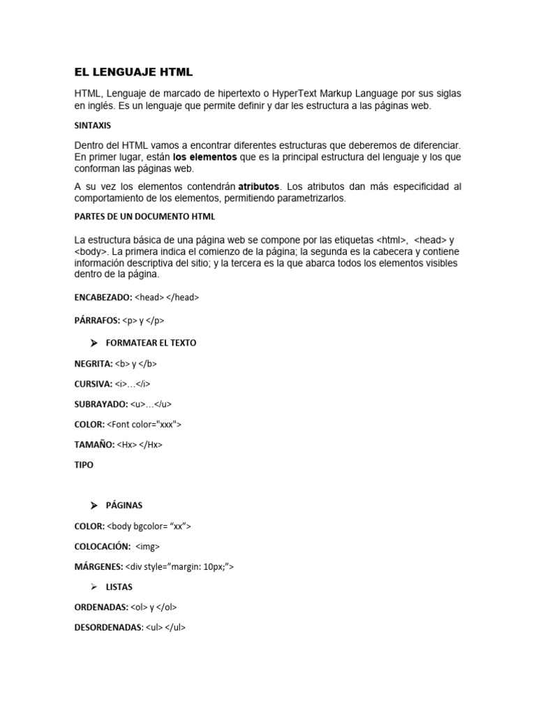 El Lenguaje HTML | PDF