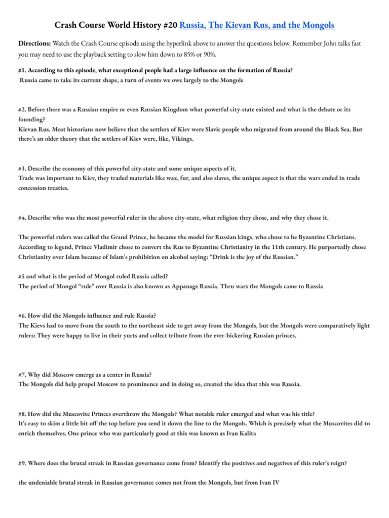 Crash Course World History Russia, The Kievan Rus, and The Mongols ...