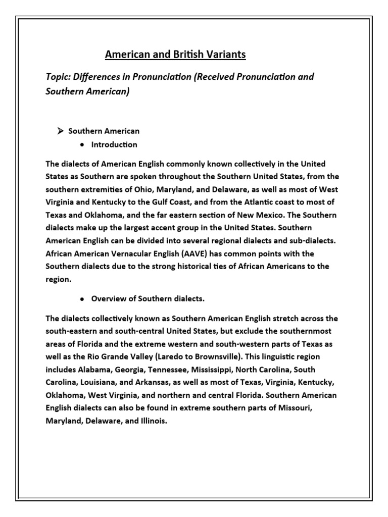 Differences in Pronunciation (Received Pronunciation and Southern ...