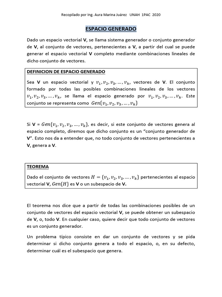 4-Espacio Generado | PDF | Espacio vectorial | Vector Euclidiano