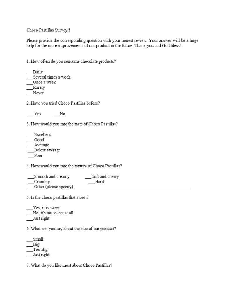 Choco Pastillas Survey | PDF