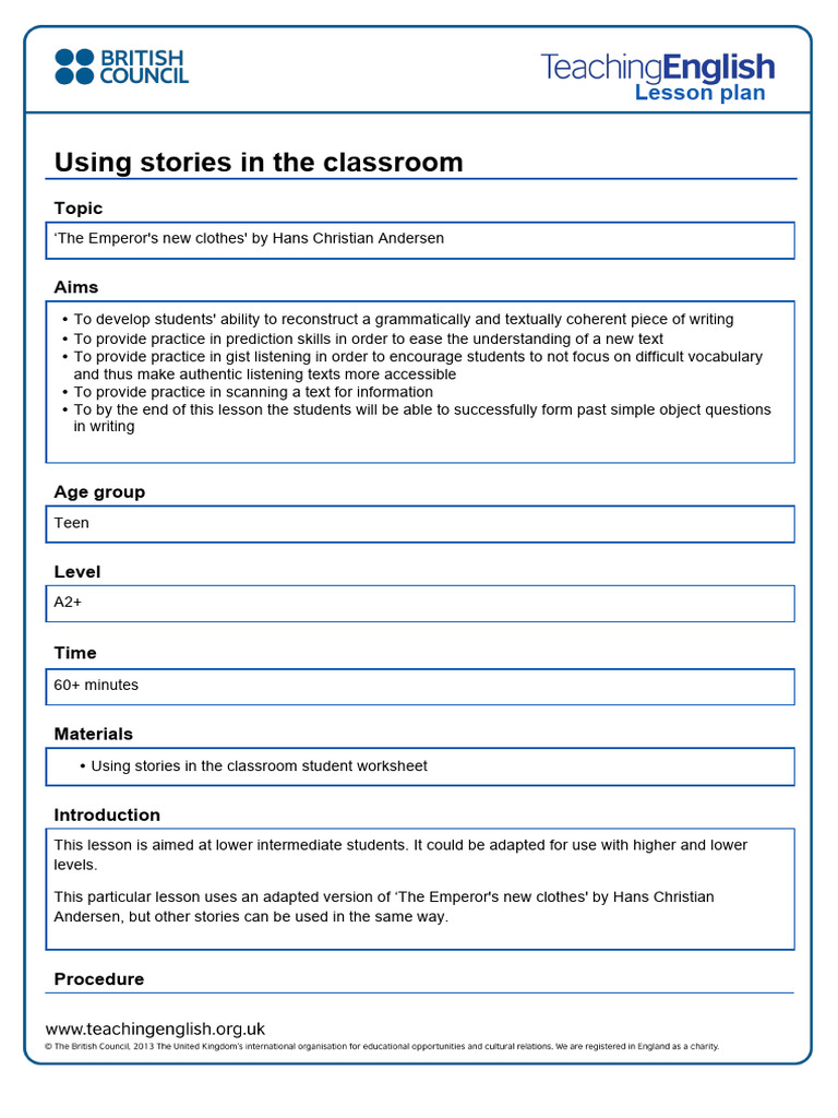 Using Stories in the Classroom Lesson Plan | PDF | Lesson Plan | Cognition