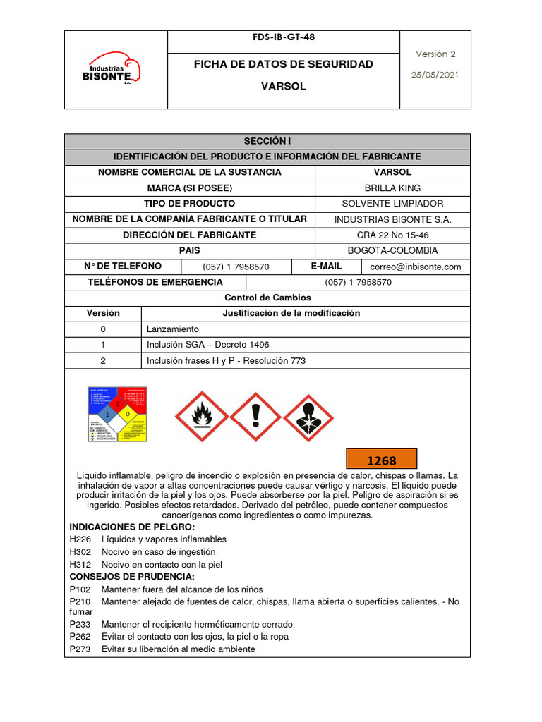 Hds Varsol Brilla King X 800 ML | PDF | Agua | Combustión