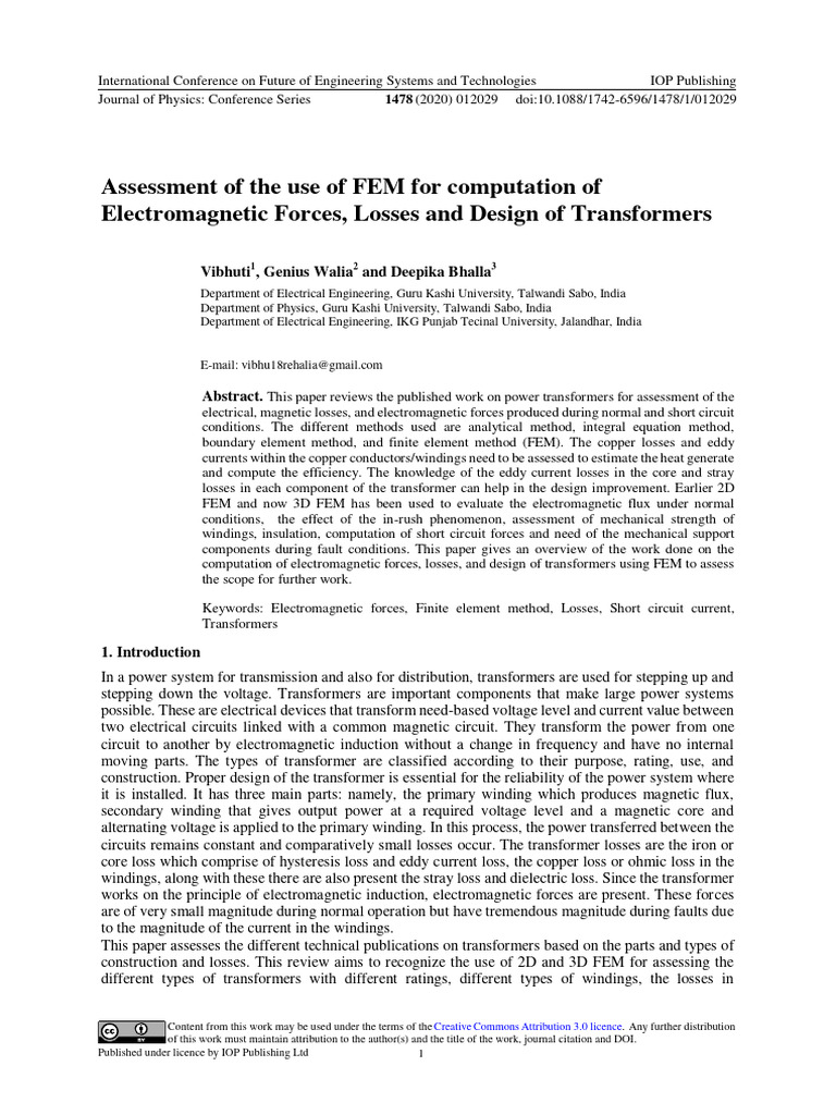 Assessment Of The Use Of Fem For Computation Of Fem Pdf Transformer Finite Element Method