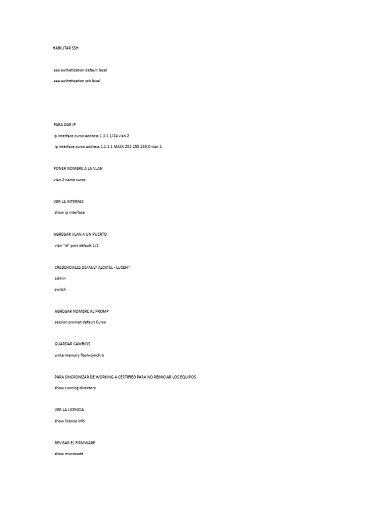 Comandos Switch Alcatel | PDF | Protocolos de internet | Protocolos de red