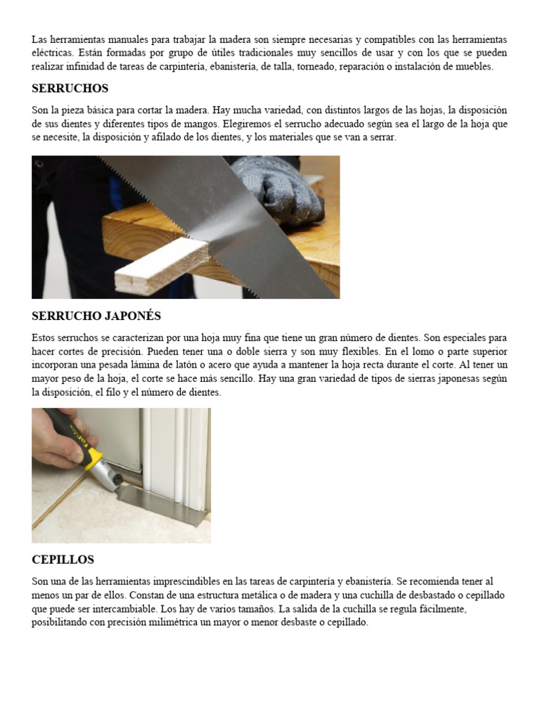 HERRMIENTAS MANUALES DE CARPINTERIA | PDF | Herramientas | Martillo