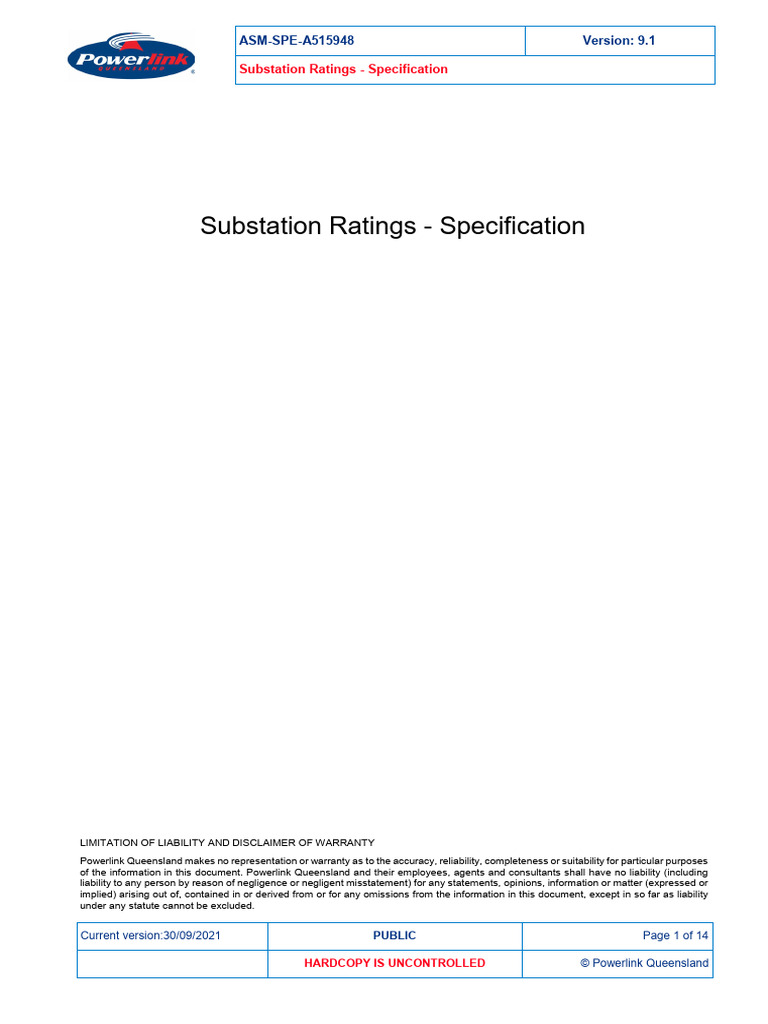Substation Ratings - Specification | PDF | Electrical Substation ...