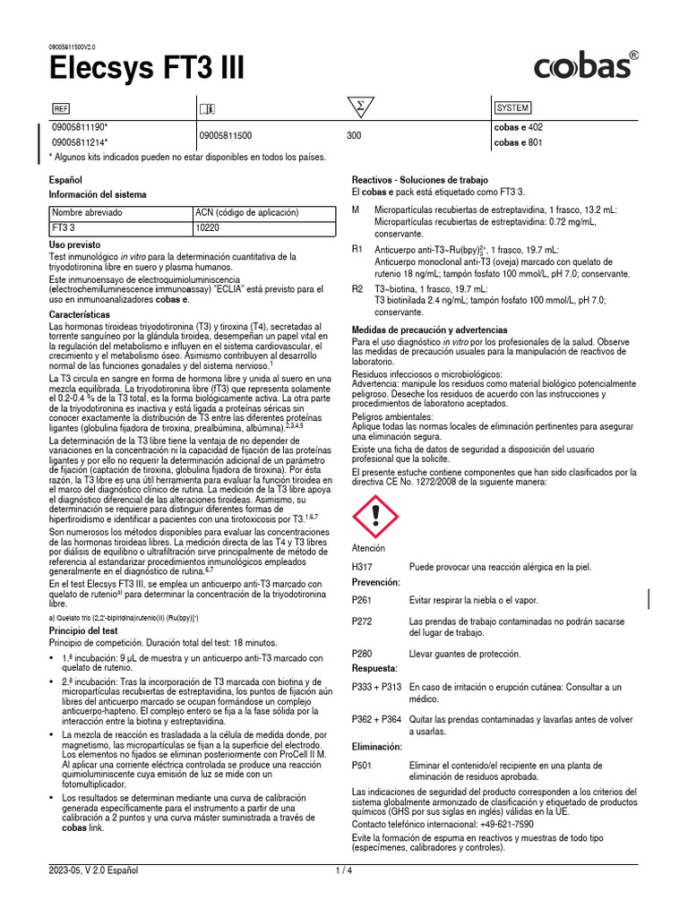 Insert - Elecsys FT3 III.09005811500.V2.es-1 | PDF | Hipertiroidismo