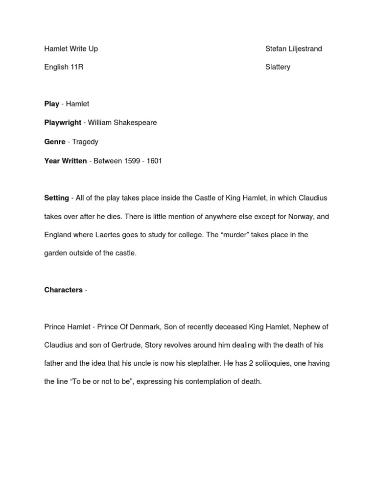 Hamlet Write Up | PDF | Hamlet | Shakespearean Tragedies