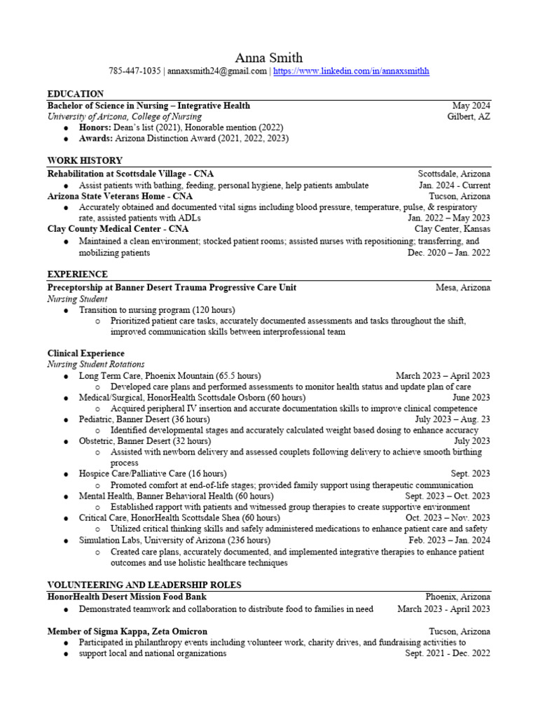 smith anna resume final | PDF | Palliative Care | Nursing