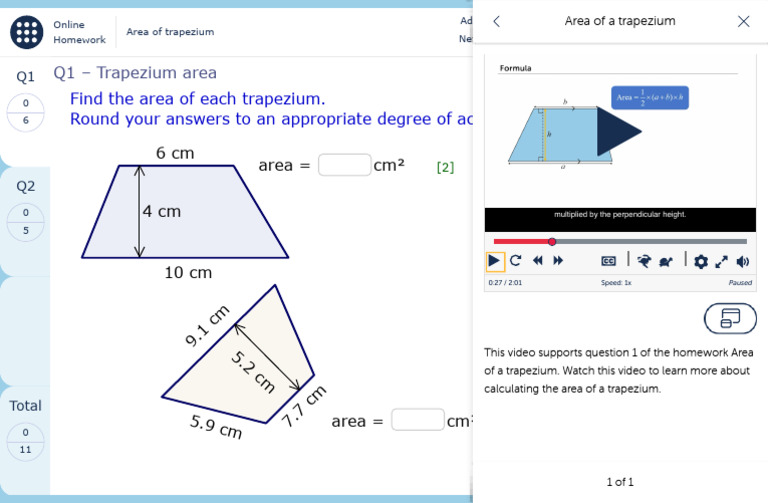 MyMaths Homework - Area of a Trapezium | PDF