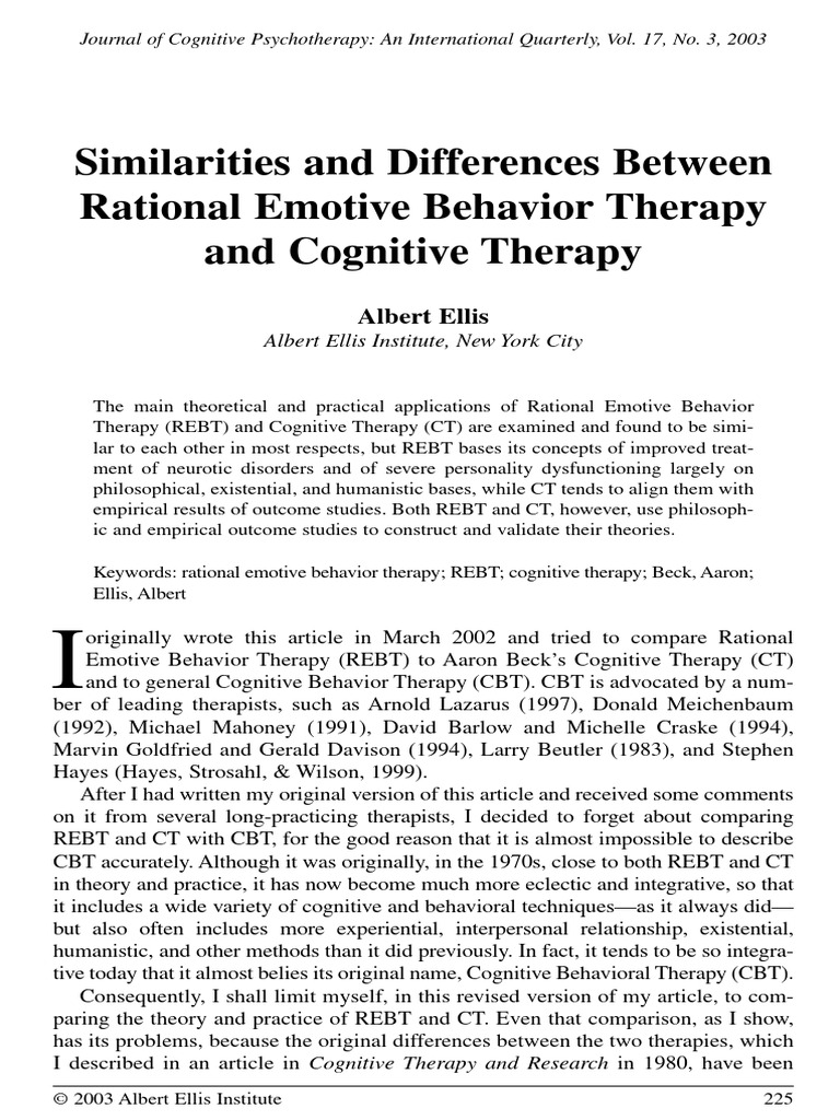 2003. Similarities and Differences Between REBT and CT (Albert Ellis ...