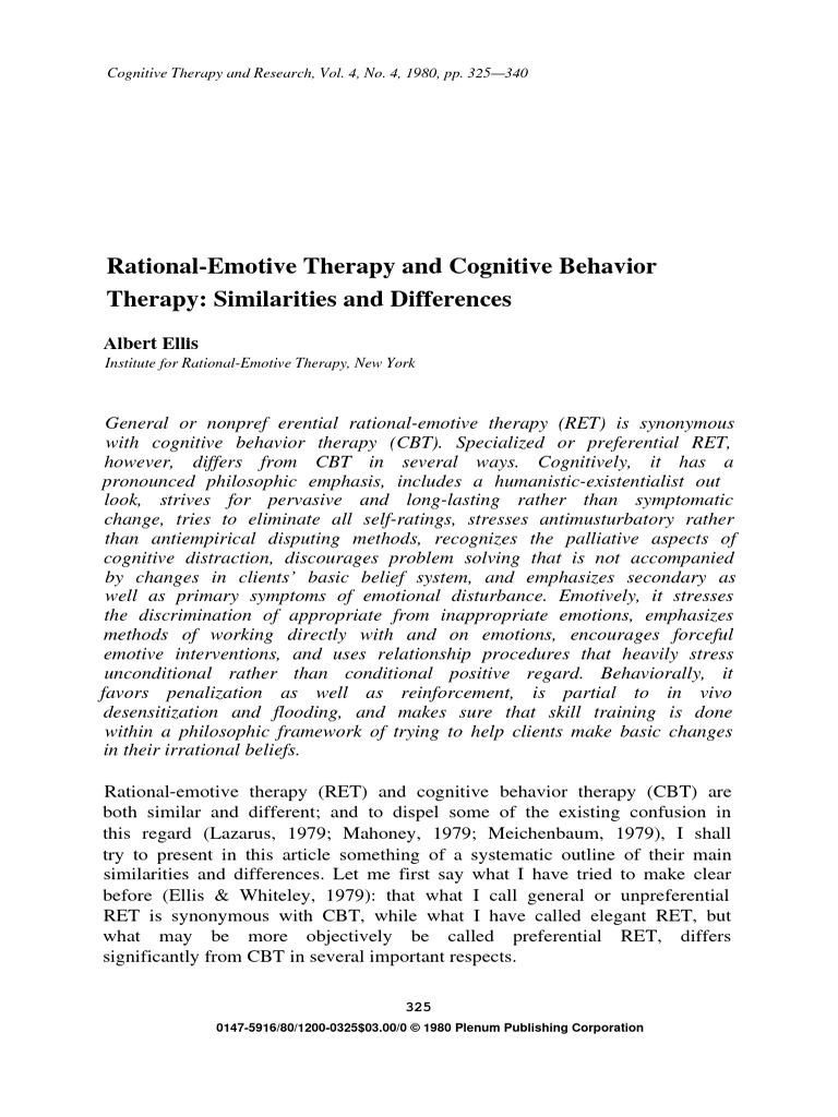 RET vs. CBT: Key Differences Explained | PDF | Psychotherapy | Rational ...