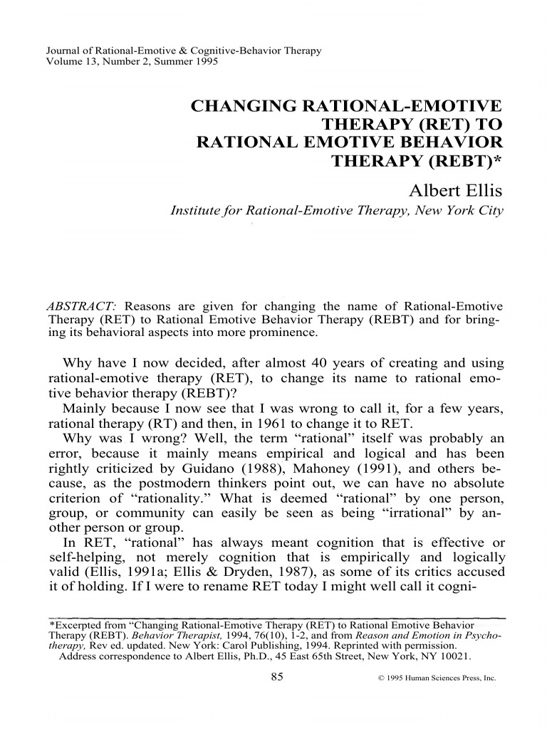 Changing RET To REBT (Albert Ellis) | PDF | Rational Emotive Behavior ...