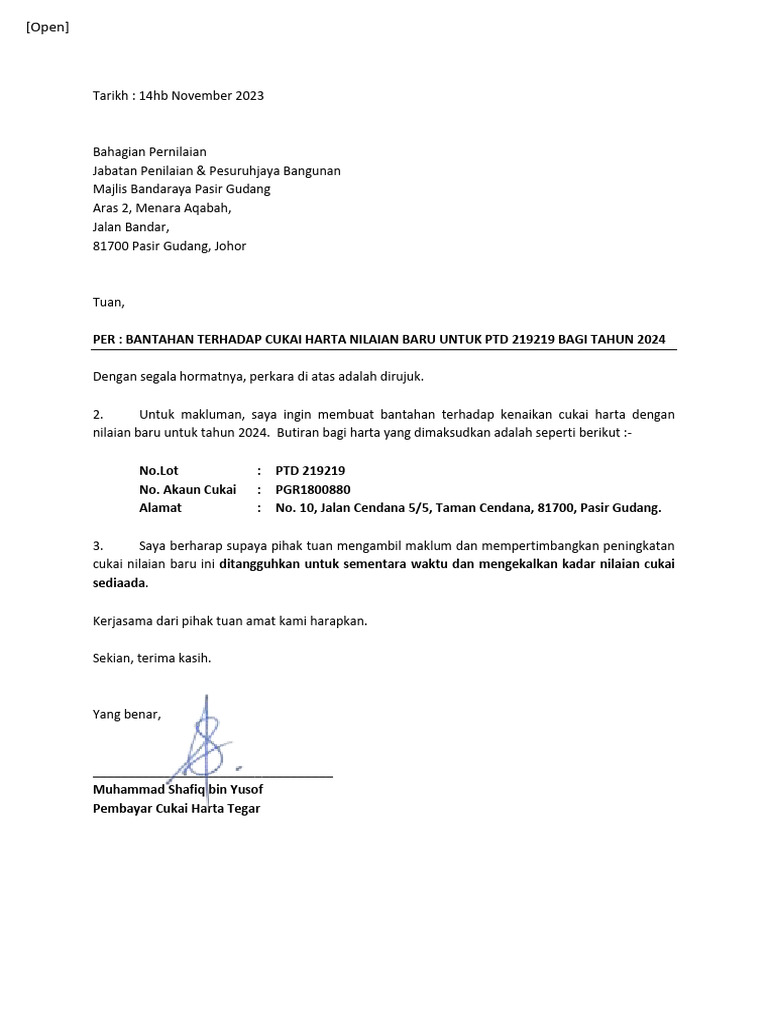Bantahan Cukai Harta Pasir Gudang 2024 | PDF