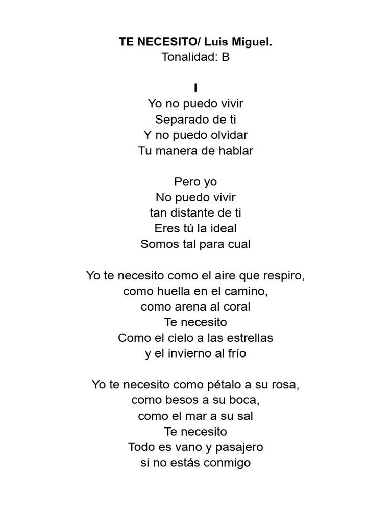 TE NECESITO_ Luis Miguel A4 largo | PDF