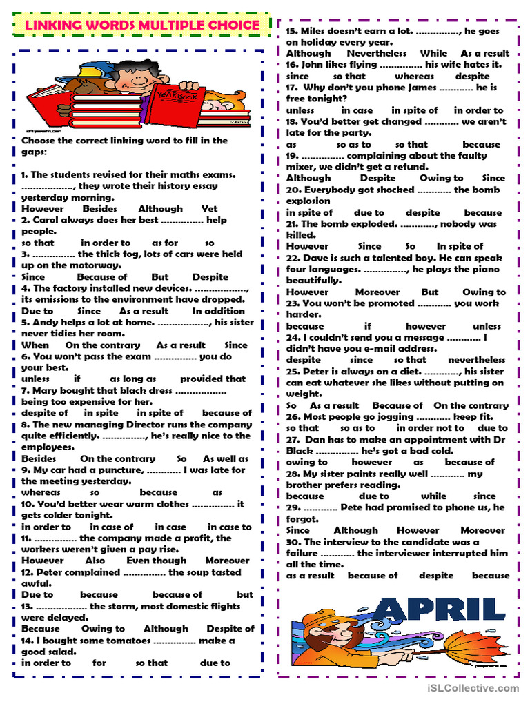 Linking Words - Multiple Choice | PDF