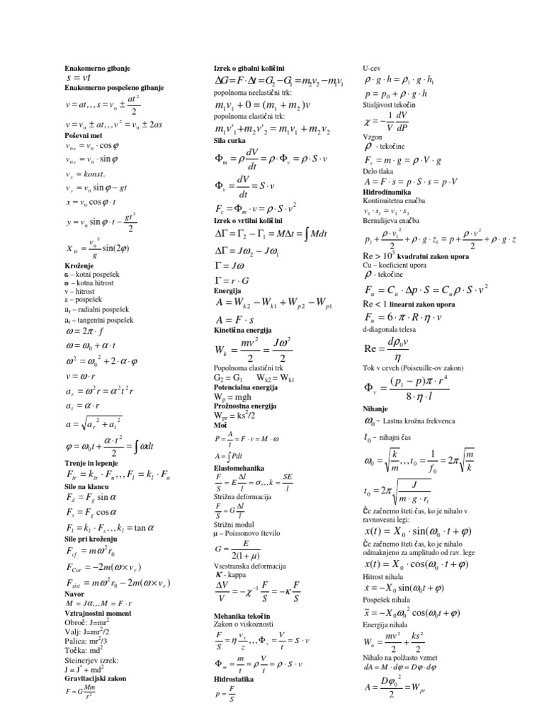 Fizikalne formule in zakoni | PDF