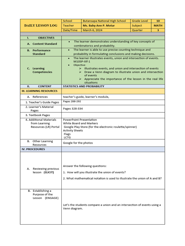 Solving the Probability of Compound Events Using Union , Intersection ...