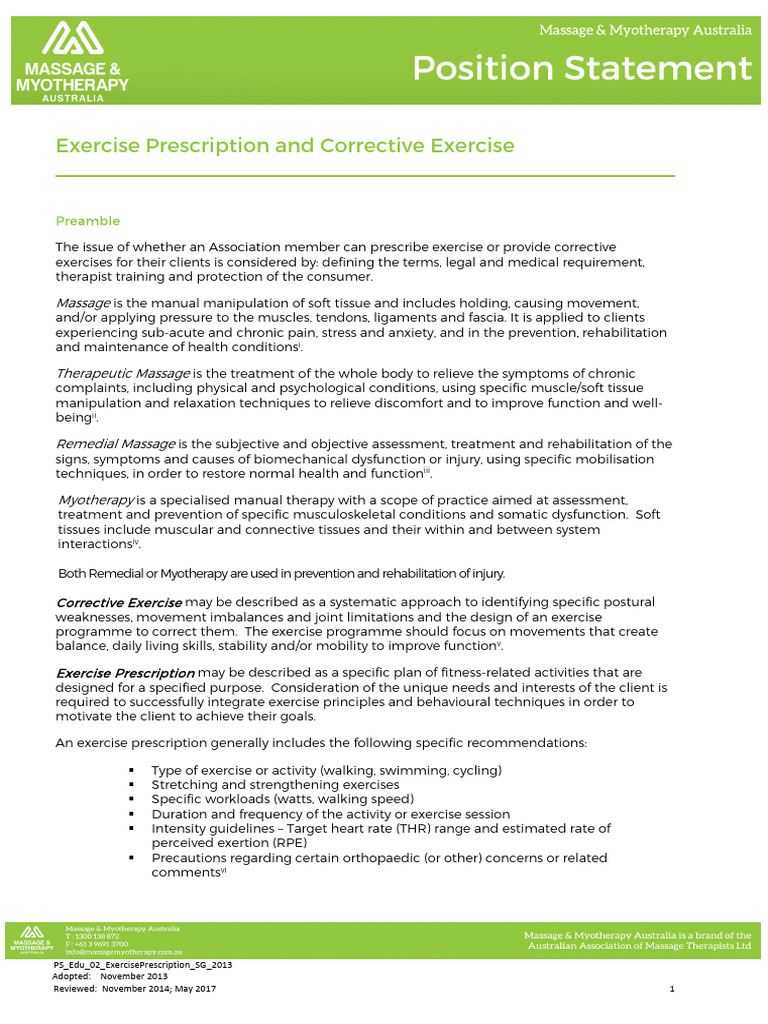 Exercise Prescription Corrective Exercise - Position Statement ...