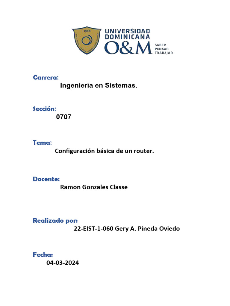 Configuracion Basica de Un Router | PDF | Enrutador (Computación ...