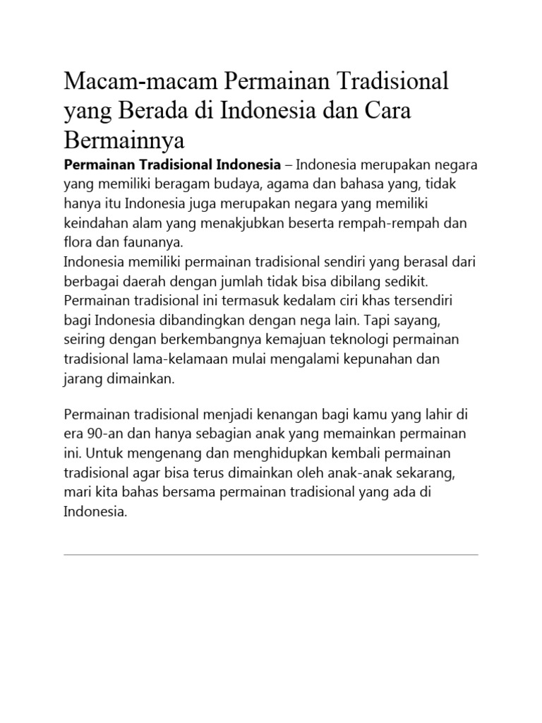 Permainan Tradisional: Bola Bekel dan Pletokan | PDF