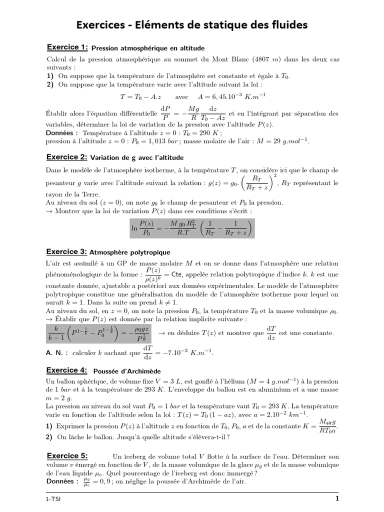Thermo 2 - Exercices | PDF | Altitude | Pression