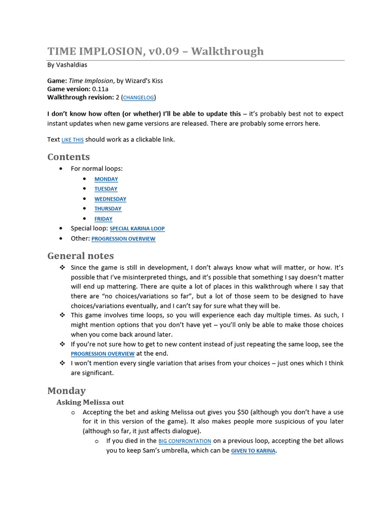 Time Implosion V0-11a Walkthrough | PDF