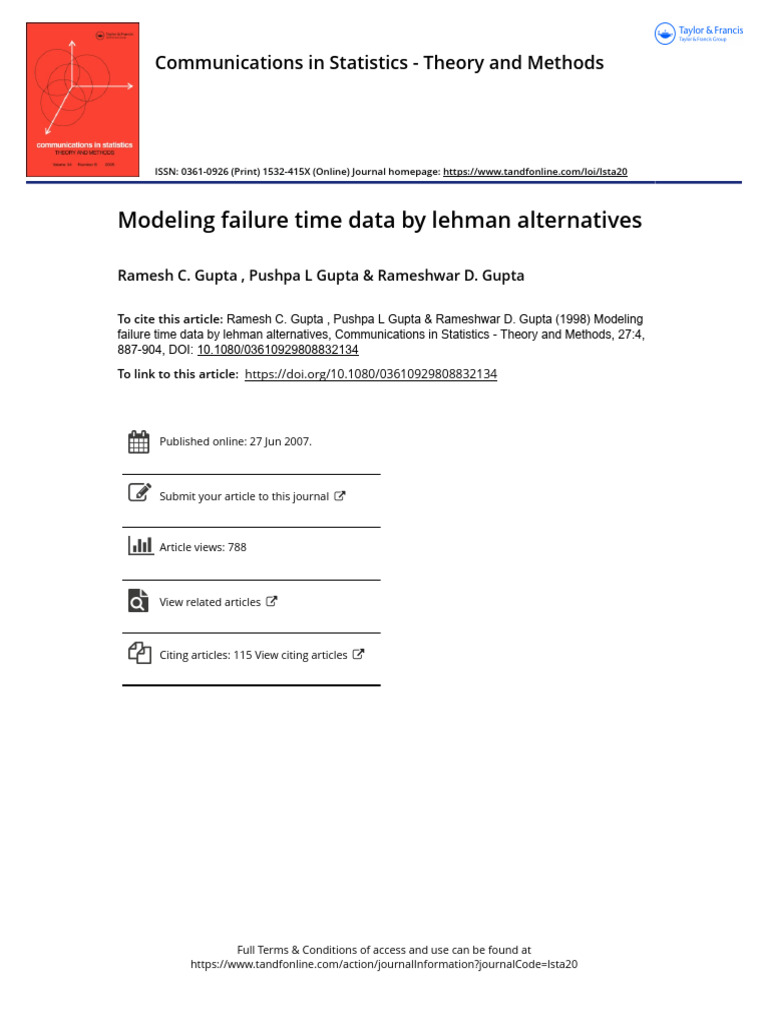 Modeling Failure Time Data by Lehman Alternatives | PDF | Statistics | Statistical Analysis