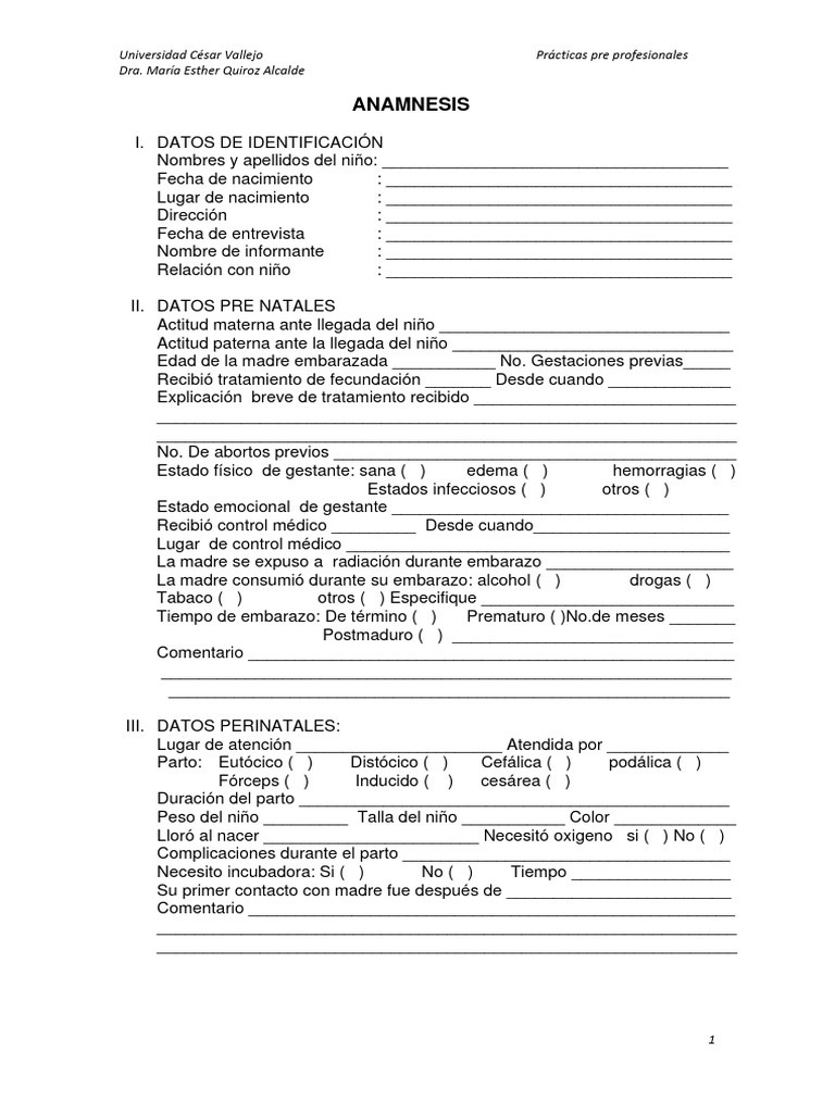 Anamnesis Niños | PDF | El embarazo | Parto
