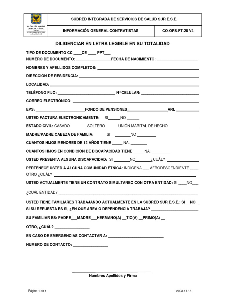 Co-Ops-Ft-28 V4 Informacion General Contratistas | PDF