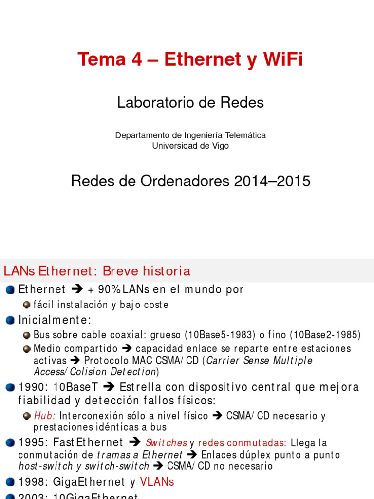 Tema 4 - Ethernet y WiFi | PDF | Estándares informáticos | Ethernet