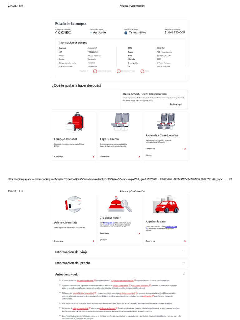 Avianca - Confirmación Xiao-Celeste | PDF