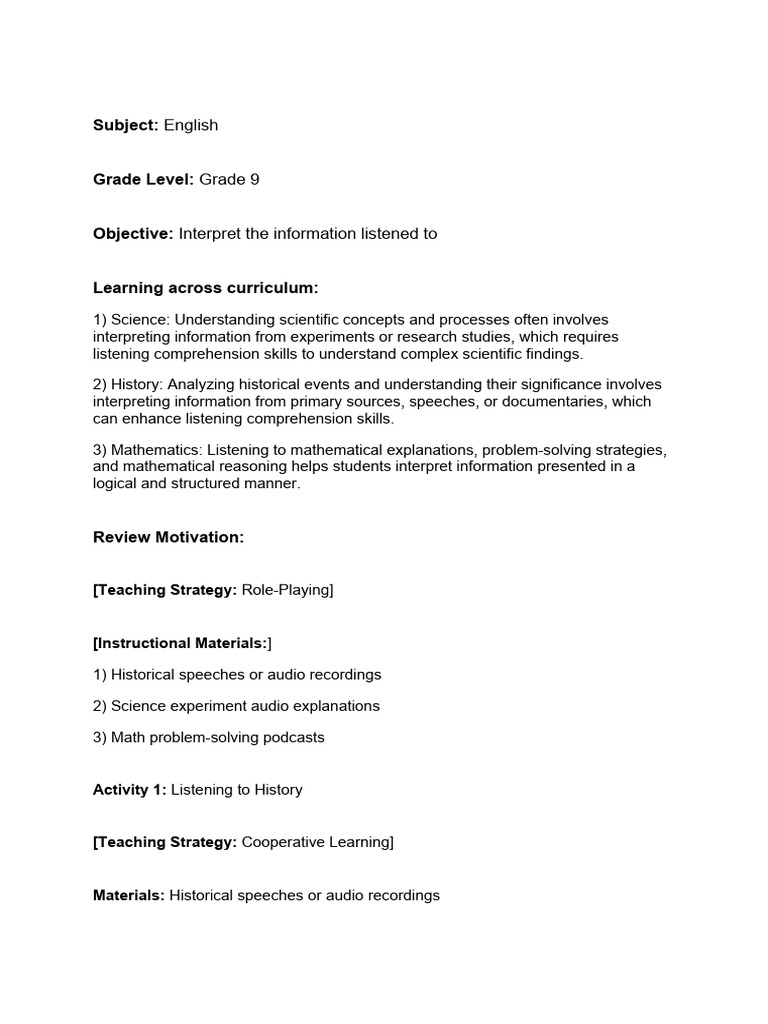 lesson_plan (21) | PDF | Reading Comprehension | Critical Thinking