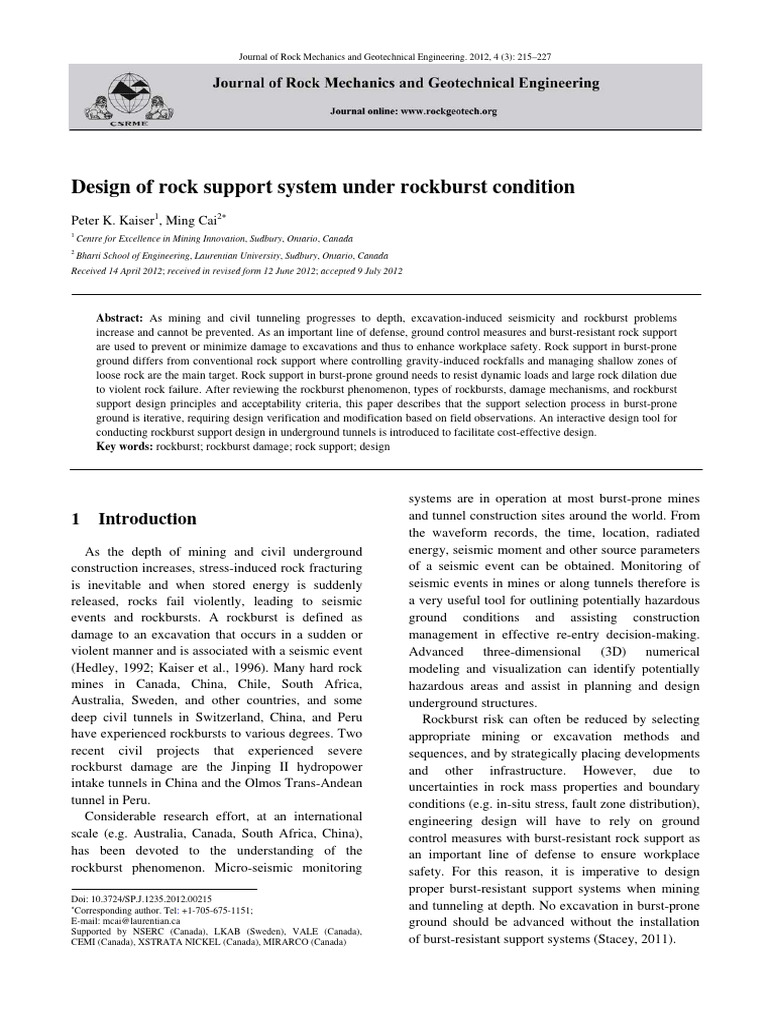 Kaiser and Cai (2012) Design of Rock Support System Under Rockburst ...