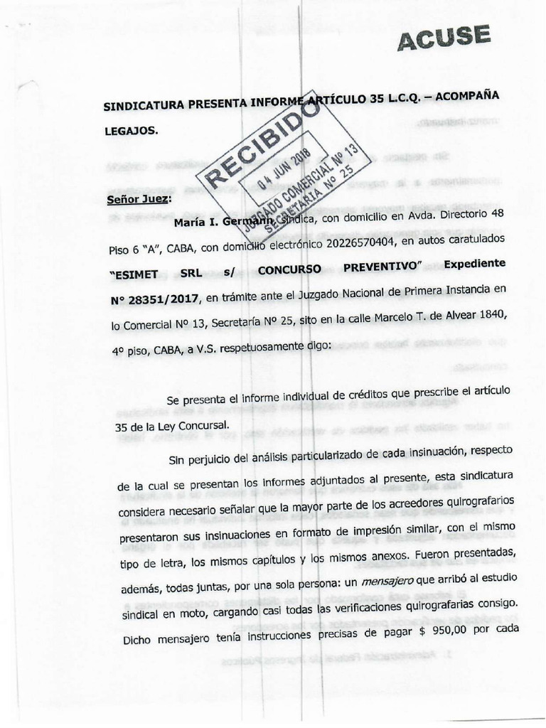 Informe Individual Art. 35LCQ | PDF