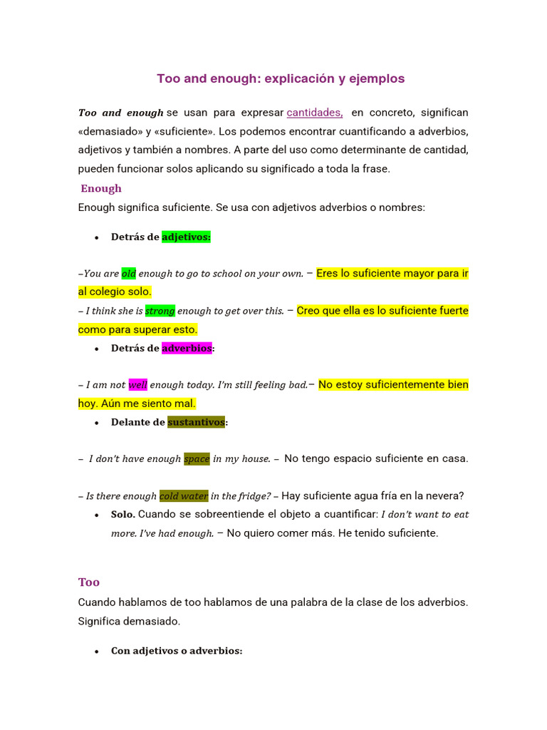 Too and Enough | PDF