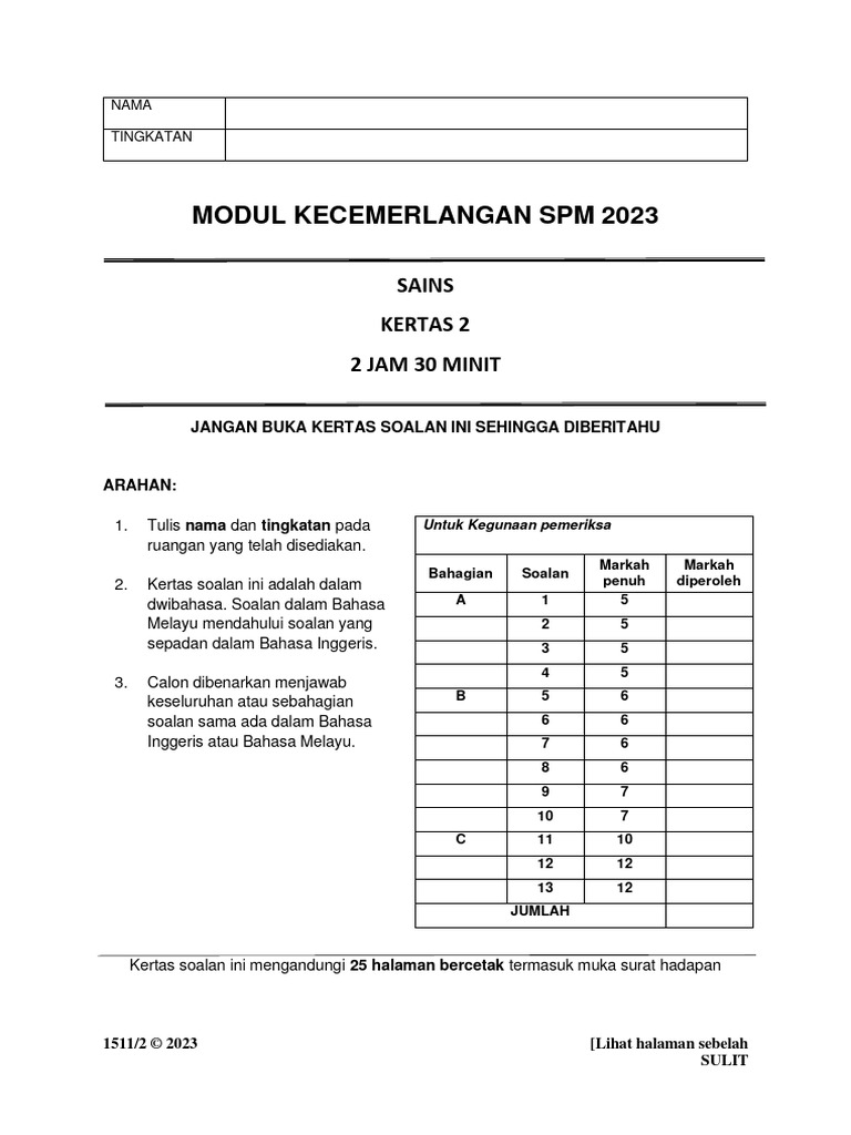 Modul Kecemerlangan Sains SPM Kertas 2 | PDF