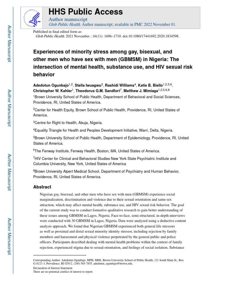 Nihms Experiences Of Minority Stress Among Gay Bisexual And Other