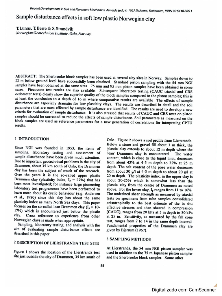 Sample Disturbance Effects in Soft Low Plastic Norwegian Clay | PDF
