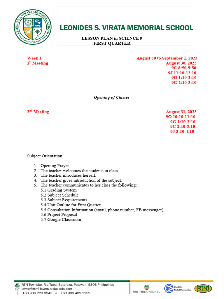 Science 9 First Quarter Lesson Plan | PDF | Circulatory System | Heart