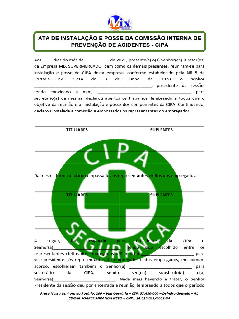 Ata de Posse da CIPA 2021 | PDF
