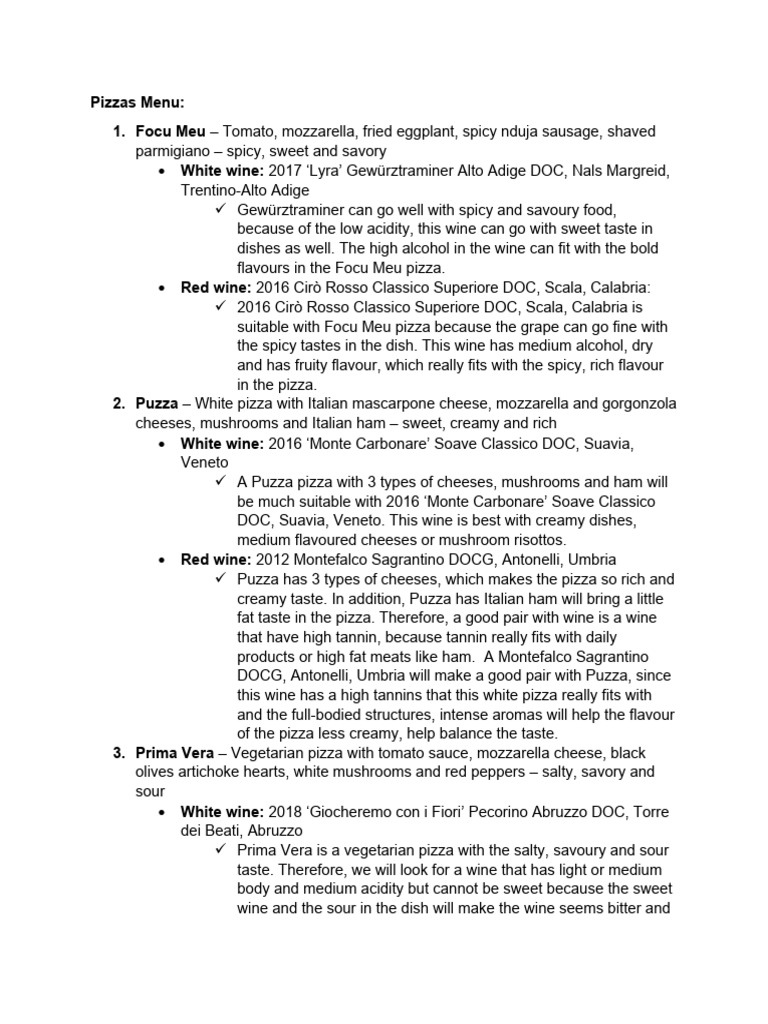 Pizza and Wine Pairing Assignment | PDF | Taste | Wine