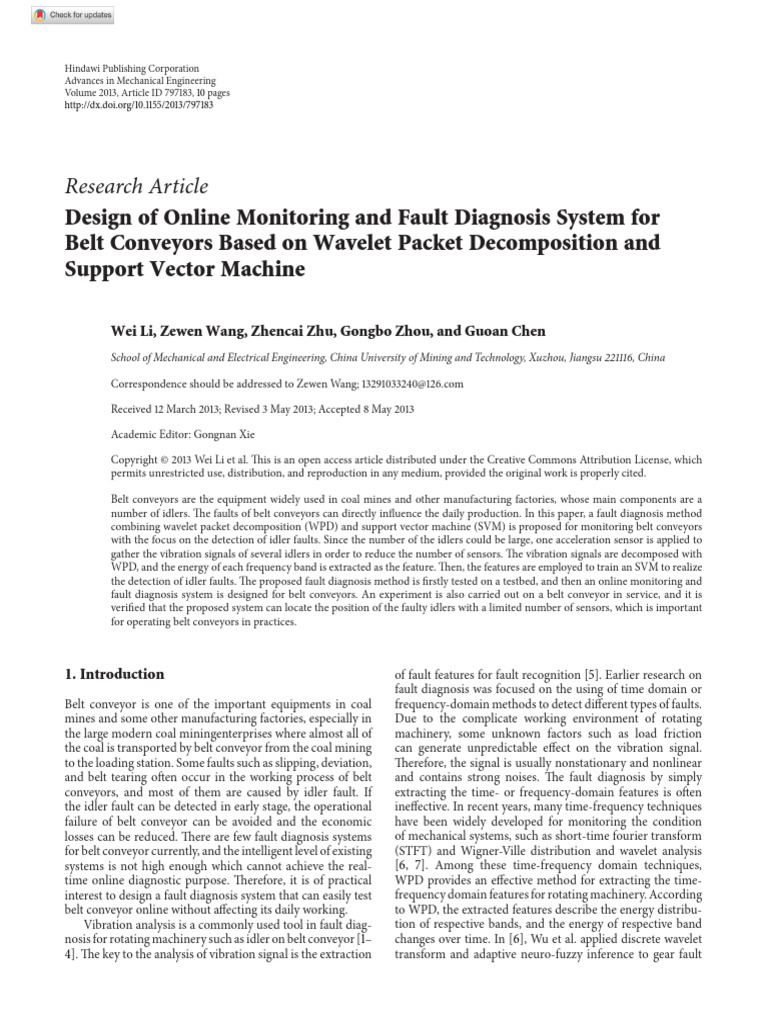 Design of Online Monitoring and Fault Diagnosis System For Belt Conveyors Based On Wavelet ...