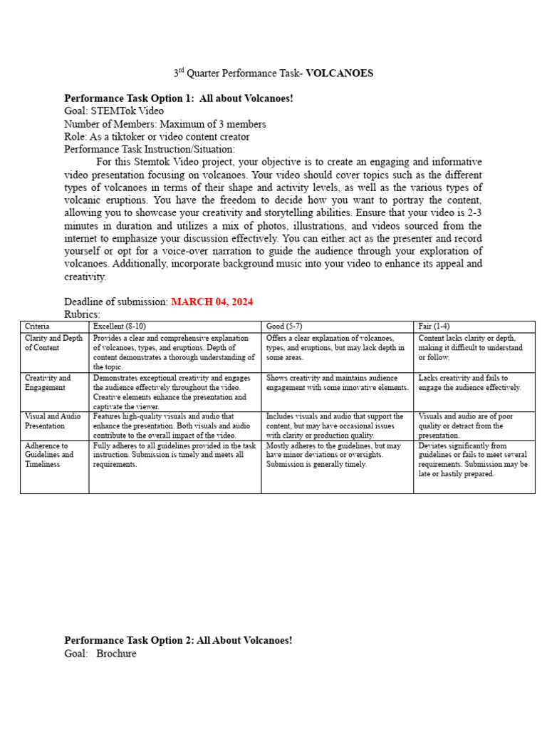 3rd Quarter Performance Task | PDF | Volcano | Creativity