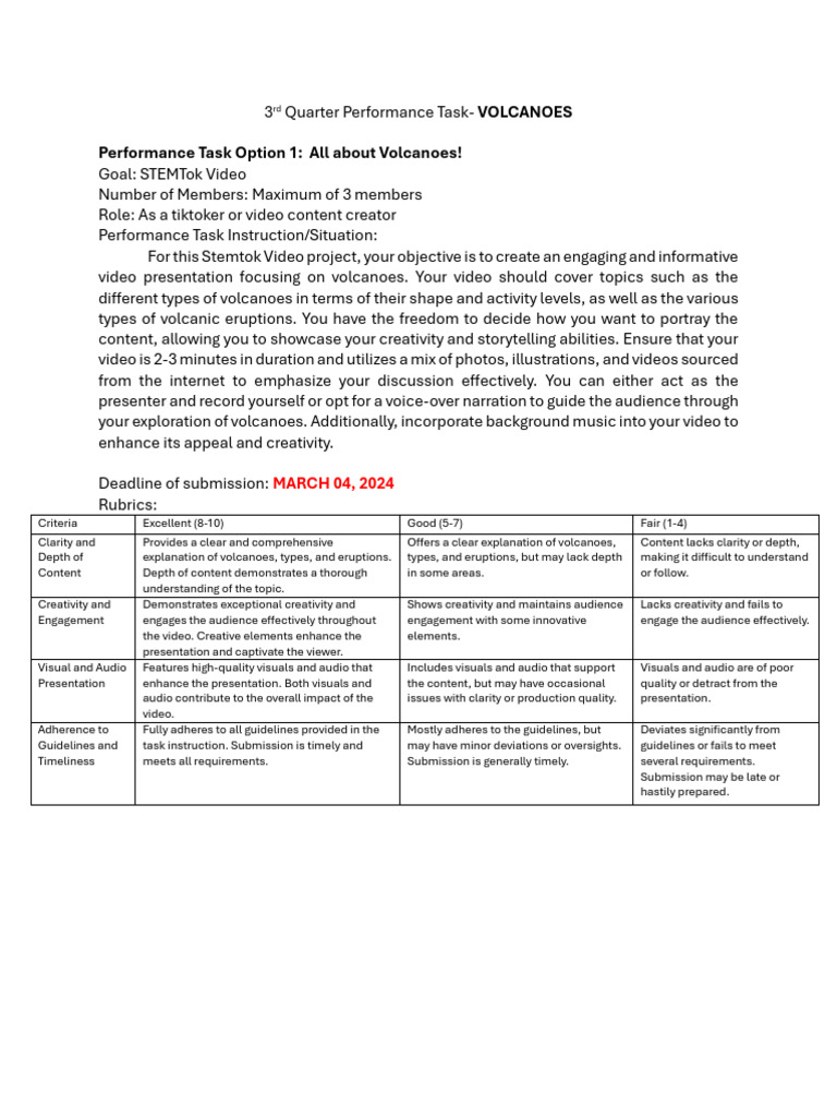 3rd Quarter Performance Task | PDF | Volcano | Creativity
