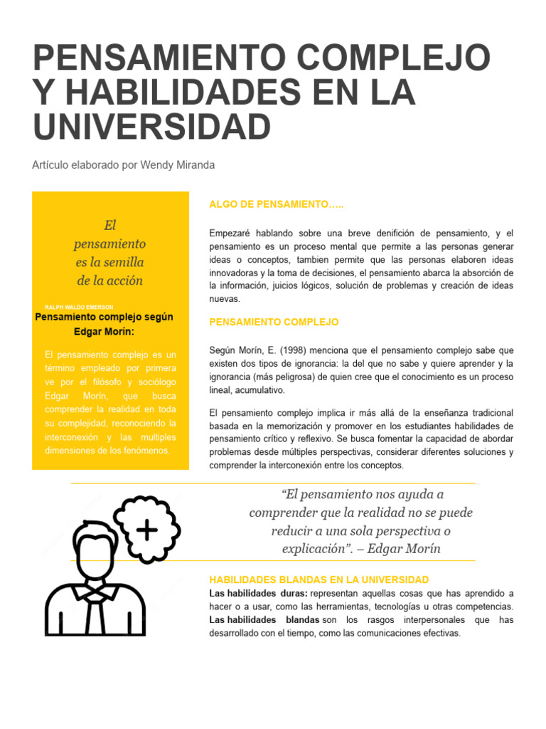 PENSAMIENTO COMPLEJO Y HABILIDADES EN LA UNIVERSIDAD | PDF | Pensamiento | Ciencias del ...