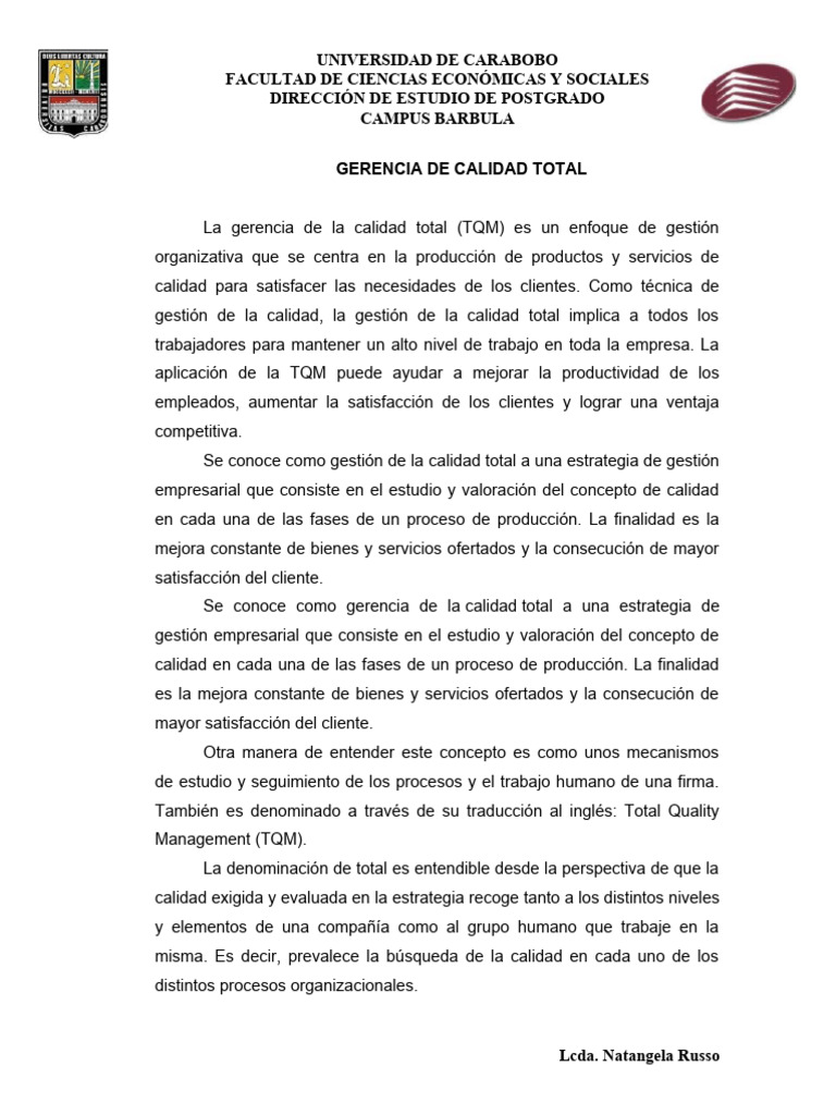 Calidad Total | Descargar gratis PDF | Calidad (comercial) | Gestión de la calidad