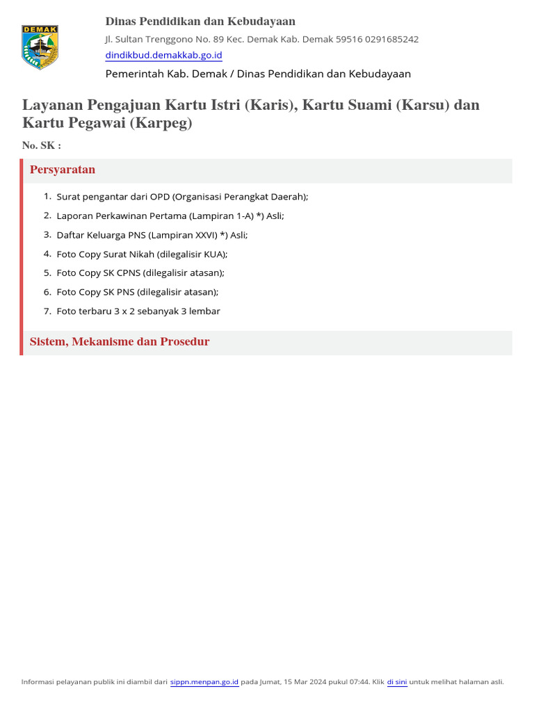 Unduh Standar Pelayanan - Layanan Pengajuan Kartu Istri (Karis), Kartu Suami (Karsu) Dan Kartu ...