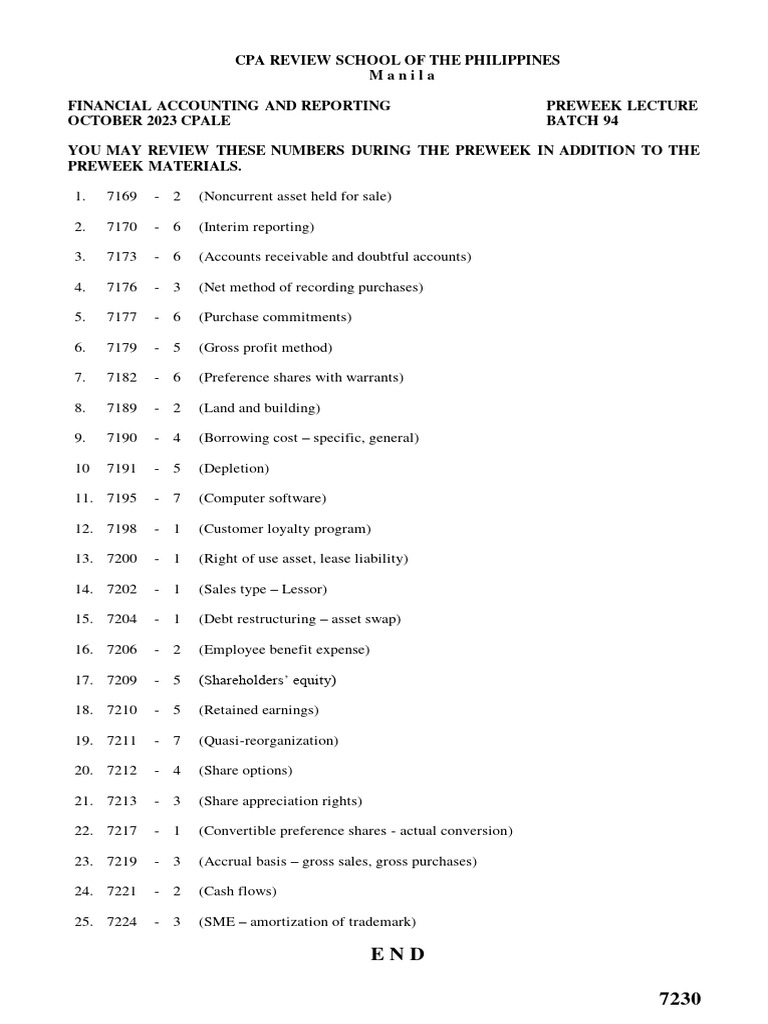 FAR Preweek B94 - Handouts Recap | PDF